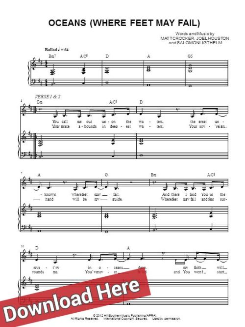 Oceans Piano Sheet Music by Hillsong United